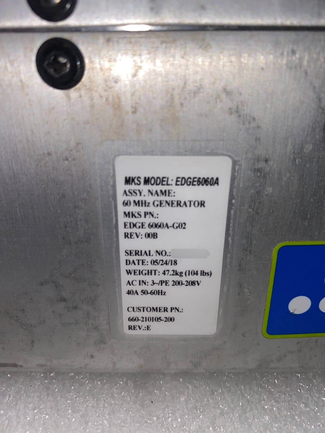 MKS EDGE6060A 60MHz GENERATOR-Maokai Technology Co ., Ltd .的Products