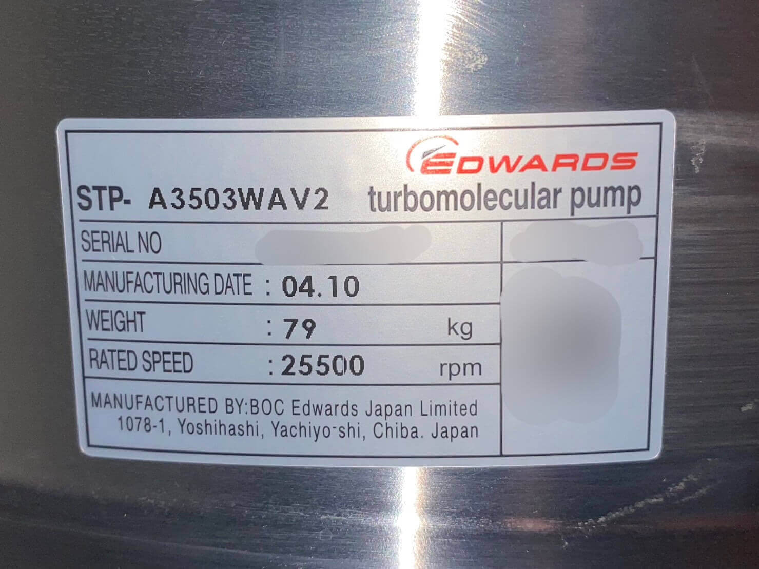 EDWARDS STP-A3503WAV2 TURBO PUMP-Maokai Technology Co ., Ltd .的Products
