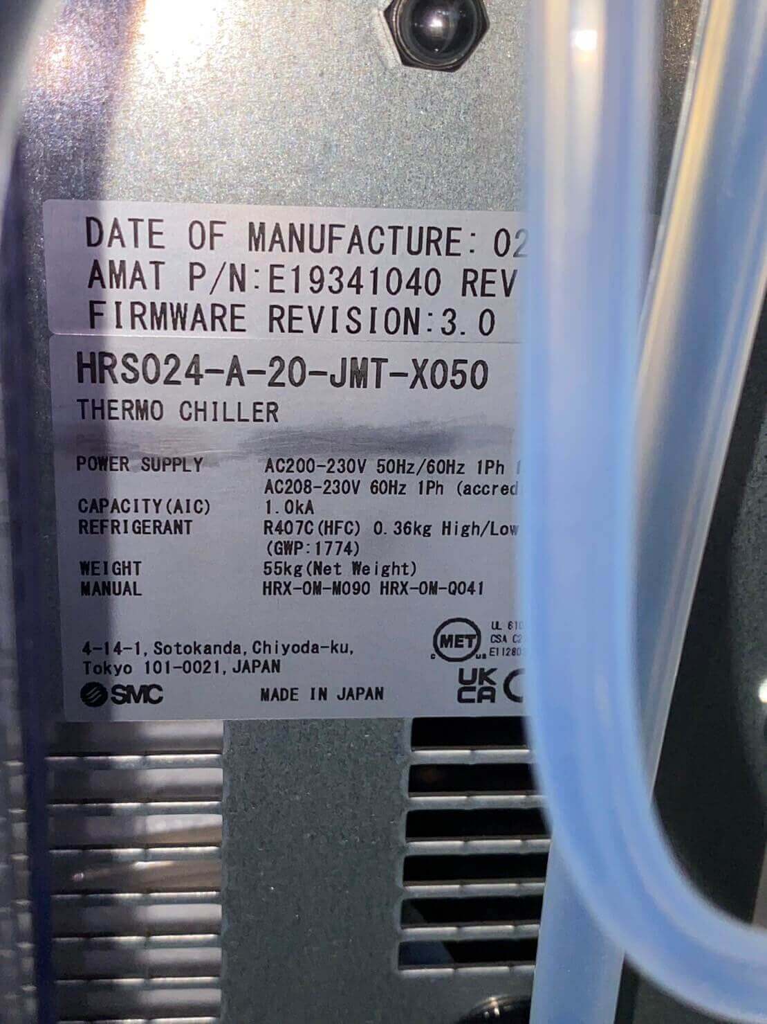 SMC HRS024-A-20-JMT-X050 THERMO CHILLER AMAT PN/E19341040-Maokai ...