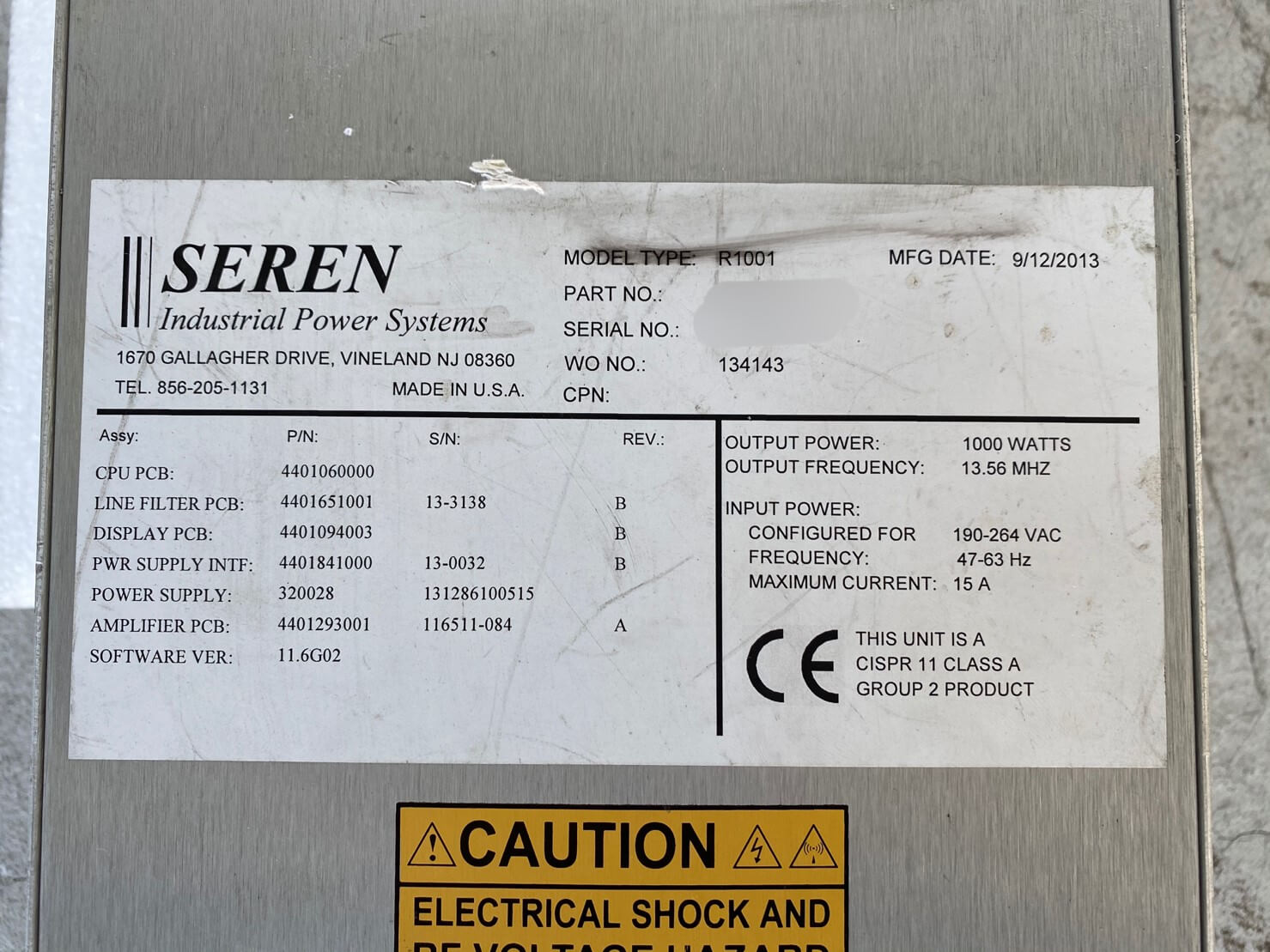 SEREN R1001 9600620000 1000W 13.56 MHZ RF POWER SUPPLY-茂塏科技有限公司的產品專區